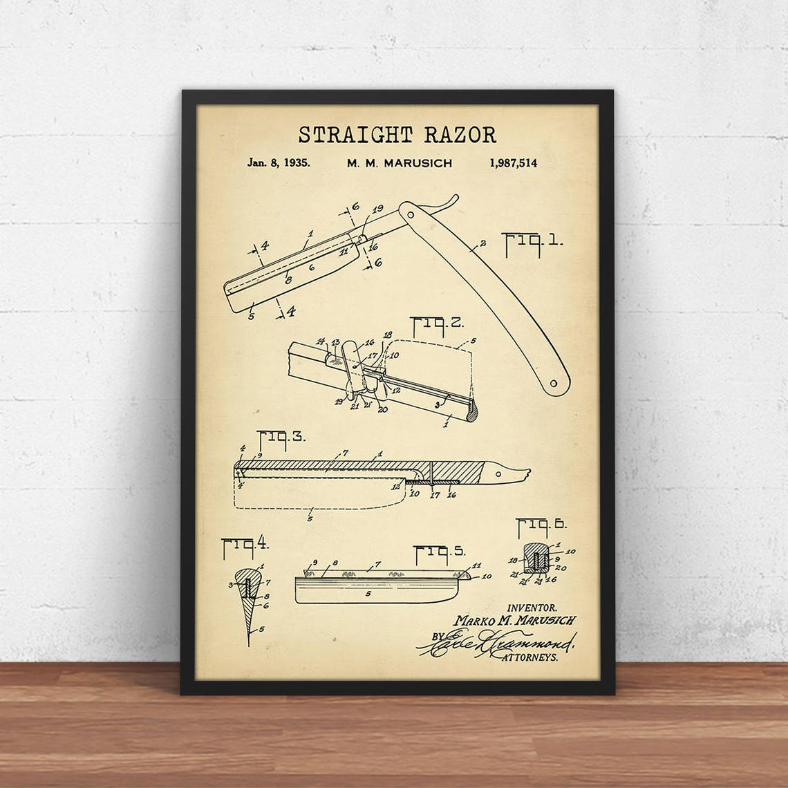 Barber Razor Patent Poster Barber Shop Decor Antique Razor - Etsy