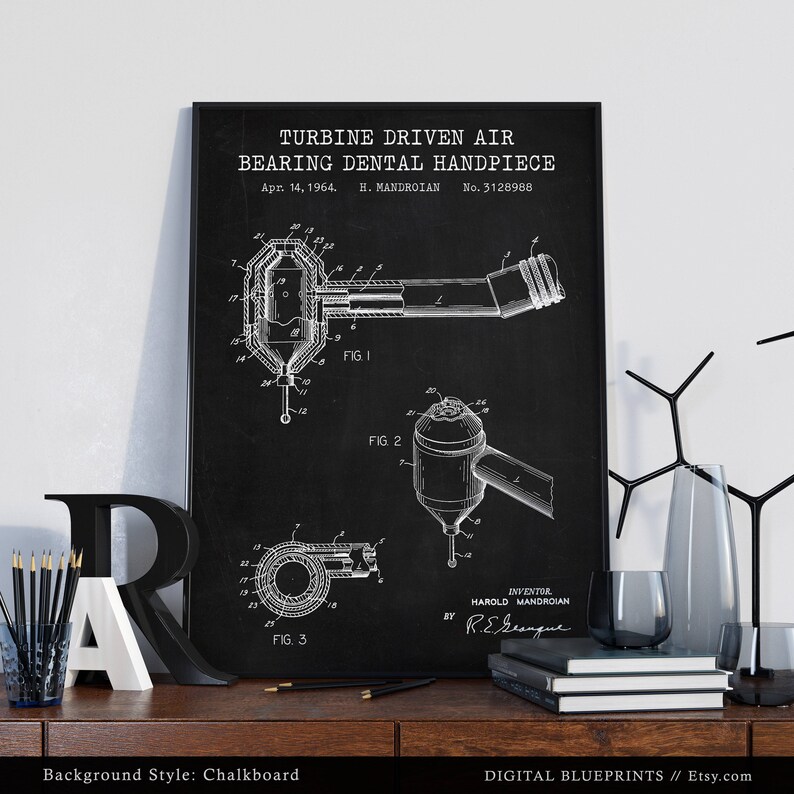 Gift for Dentist Dental Handpiece Patent Artwork Dentist | Etsy