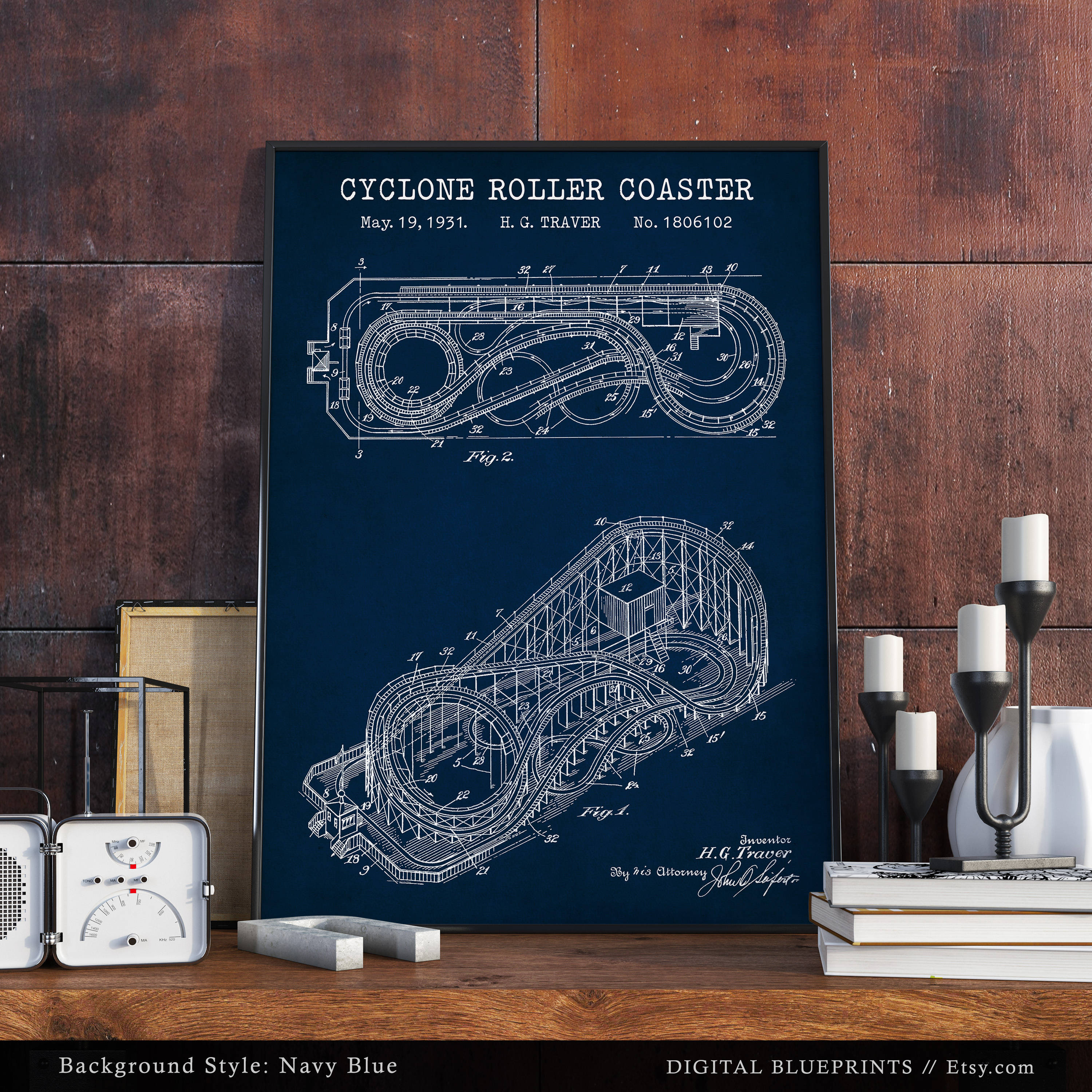 Cyclone Roller Coaster Blueprint Art Amusement Ride Patent - Etsy