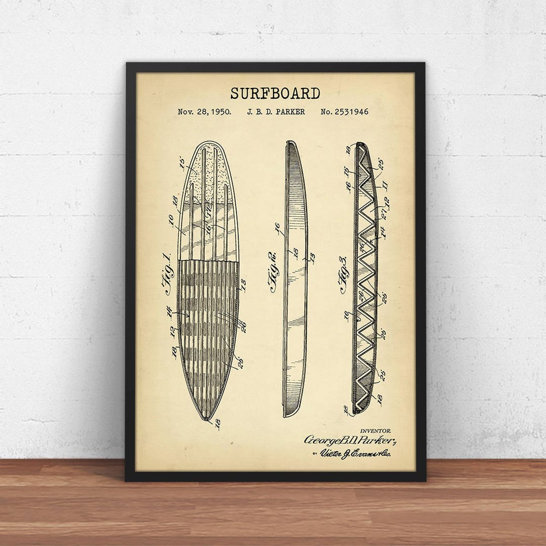 Surf Poster Print, Surfboard Patent Print, Surfboard Blueprint Art ...