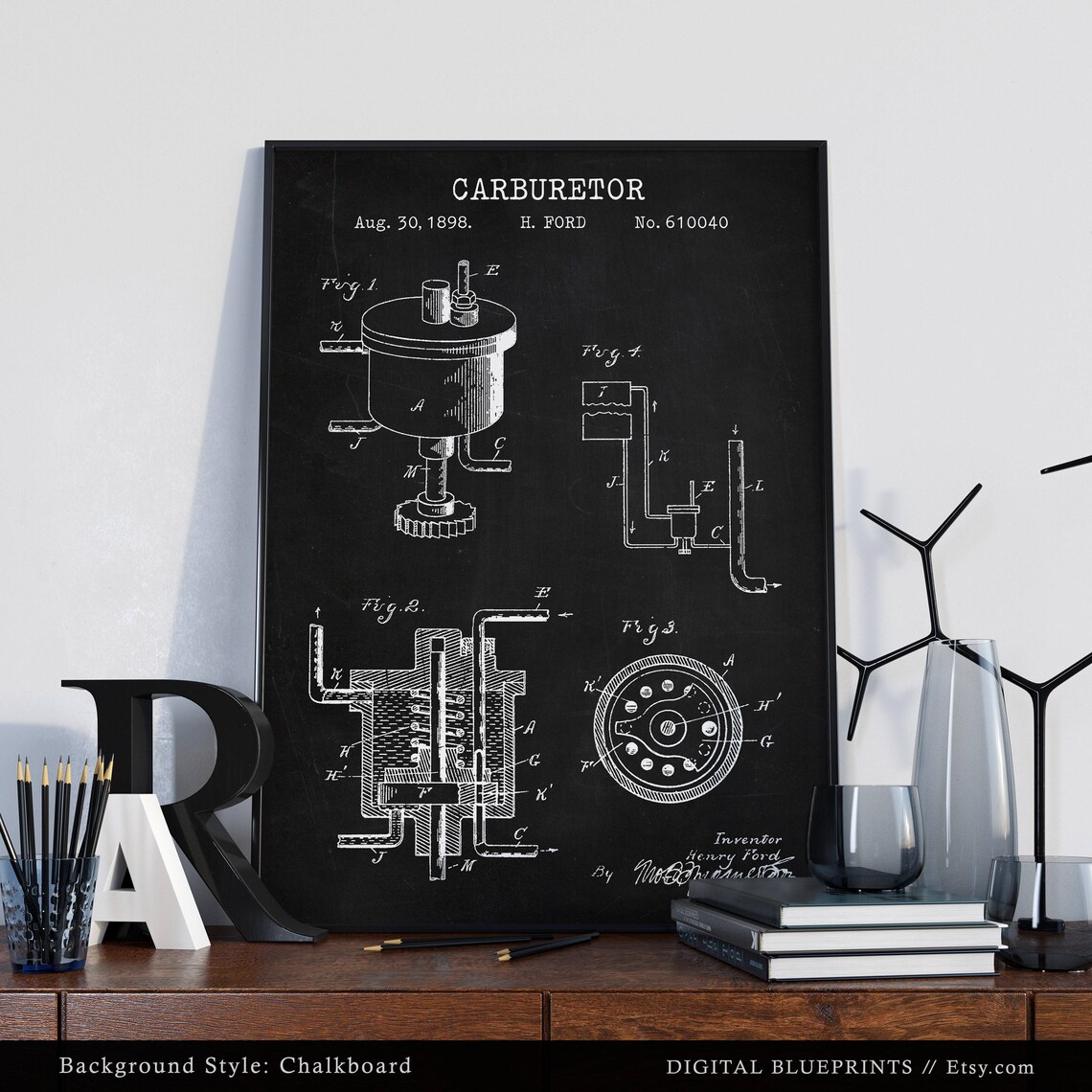 Carburetor 1898 Patent Print, Engine Carburettor Blueprint, Car Poster ...