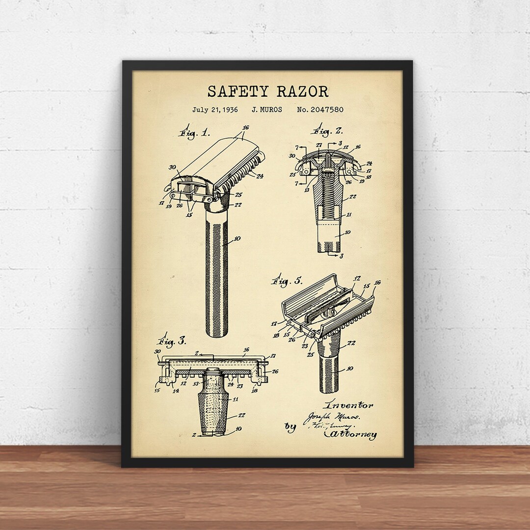 Safety Razor Patent Print, Gillette Adjustable Razor Blueprint ...