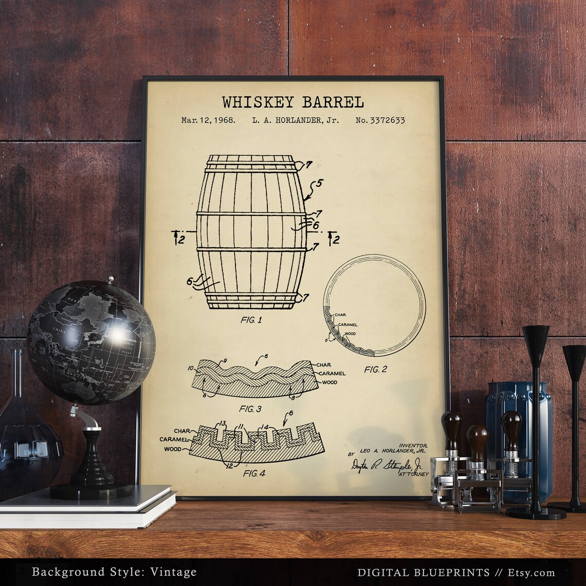Whiskey Barrel Poster, Whiskey Patent Print, Bar Decor, Whisky Art ...