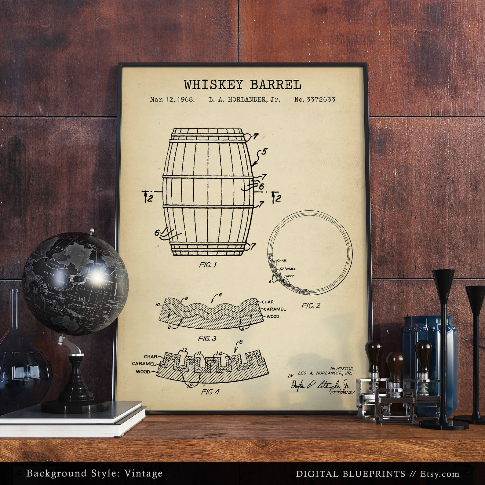 Whiskey Barrel Poster, Whiskey Patent Print, Bar Decor, Whisky Art ...