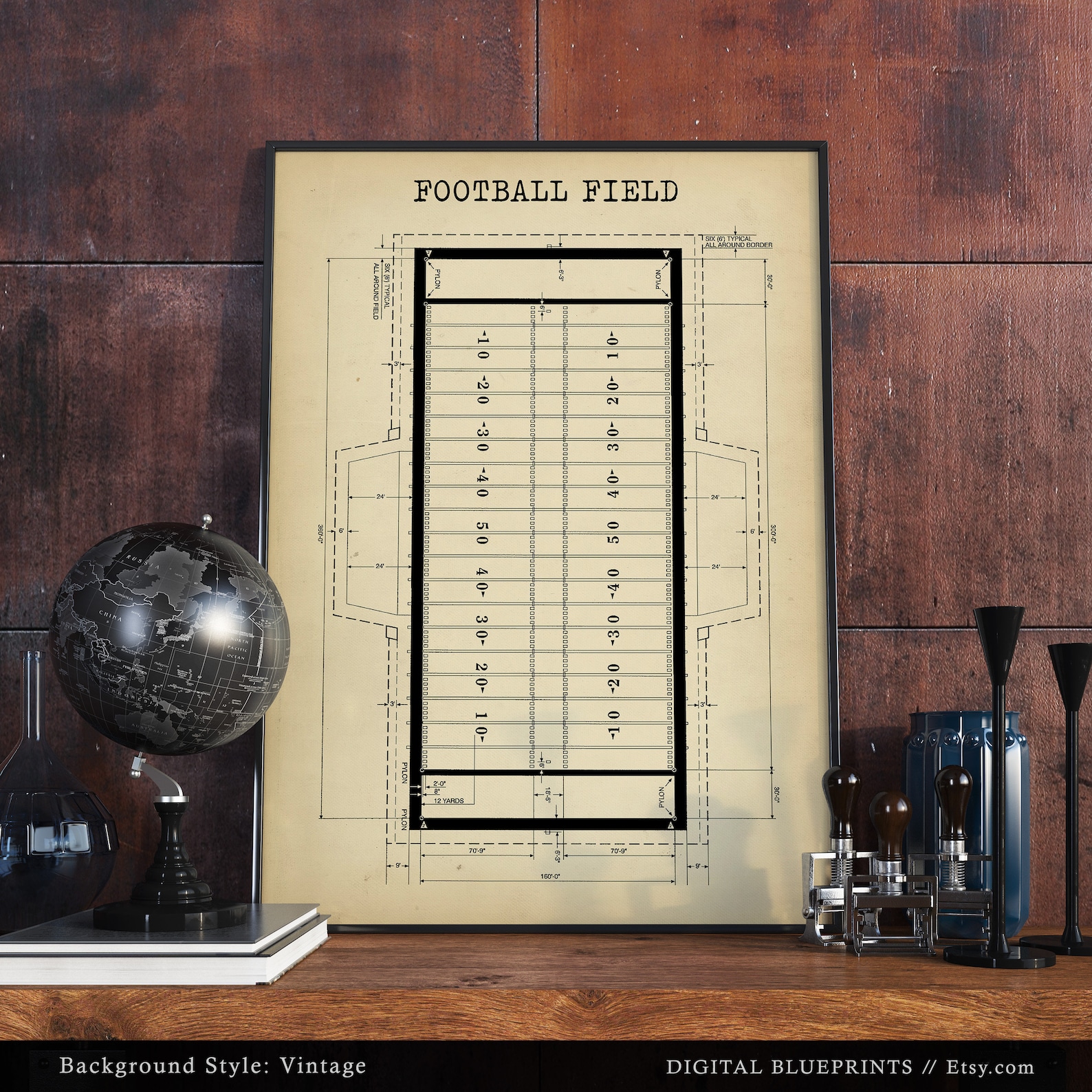 Football Field Diagram American Football Field Dimensions - Etsy