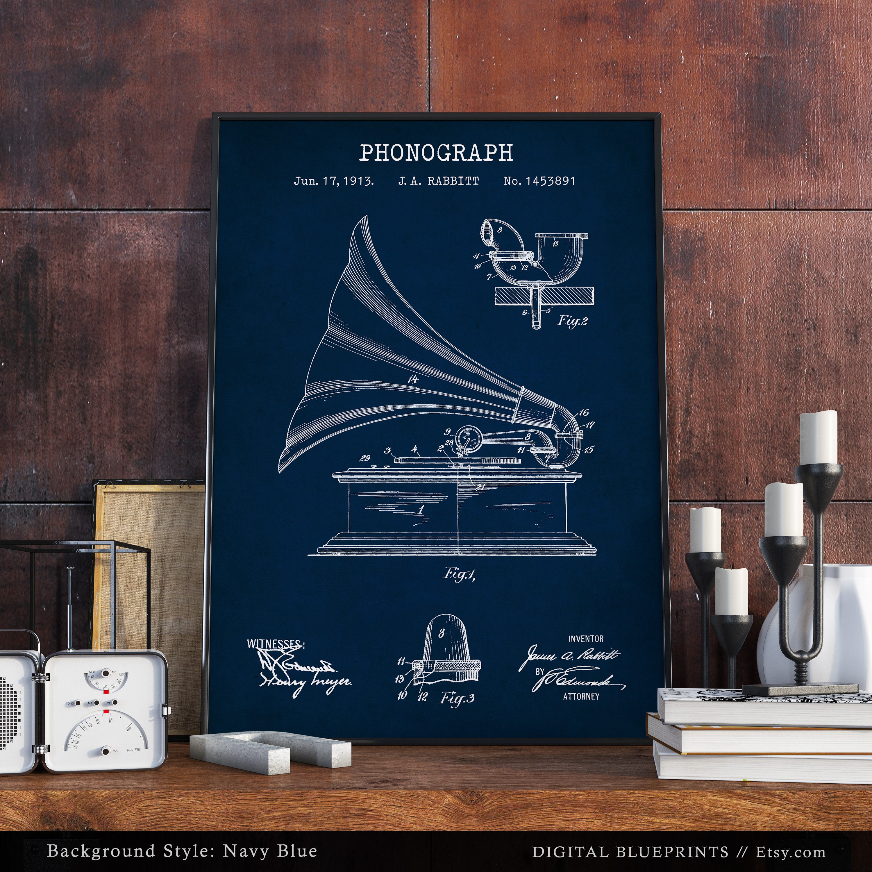 Phonograph Patent Print Record Player Blueprint Poster - Etsy