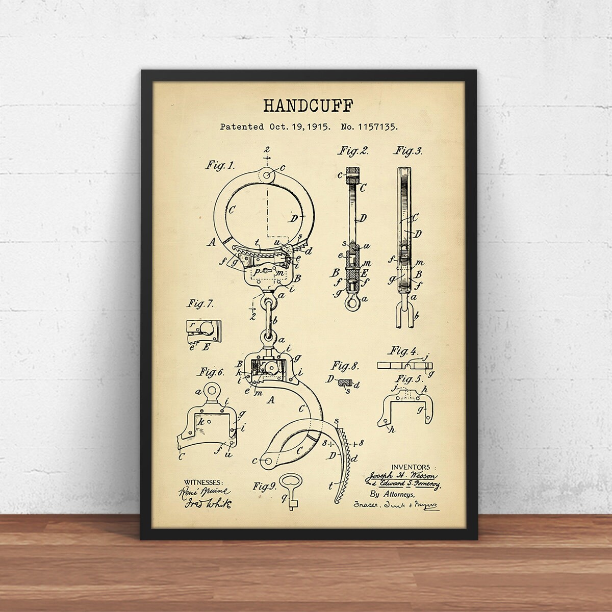 Handcuff Patent Print Office Decor Hand Cuffs Poster Cop | Etsy