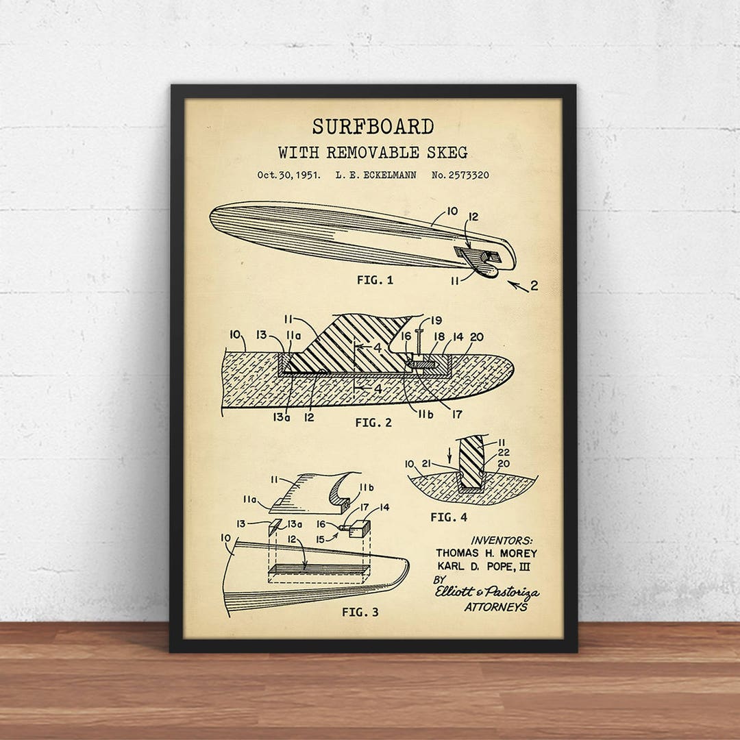 Surfing Art, Surfboard Patent Print, Blueprint Art, Surf Poster Print ...