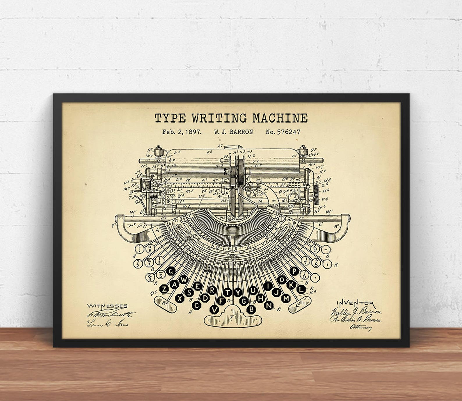 Type Writing Machine 1897 Patent Print, Gift for Writers and ...