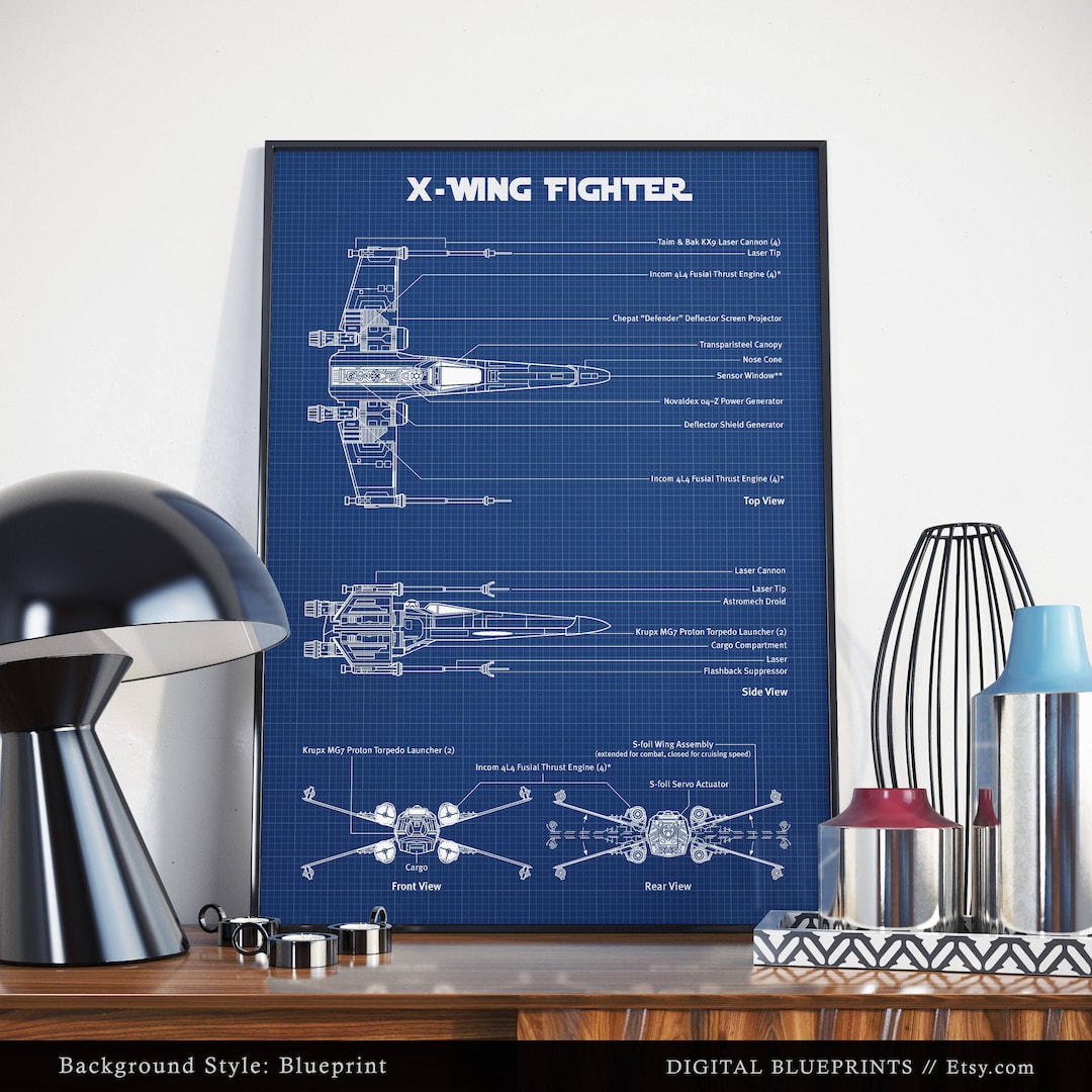 X-wing Fighter Schematic Diagram, Blueprint Art, Star Wars Poster Print ...