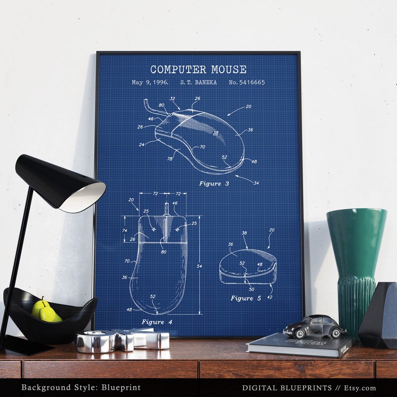 Mouse Patent Print Computer Mouse Blueprint Art Tech Poster - Etsy