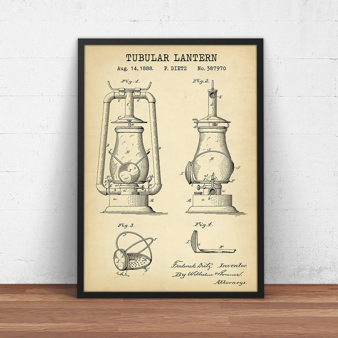 Tubular Lantern Patent Print, Lantern Blueprint Art, Cottage House ...