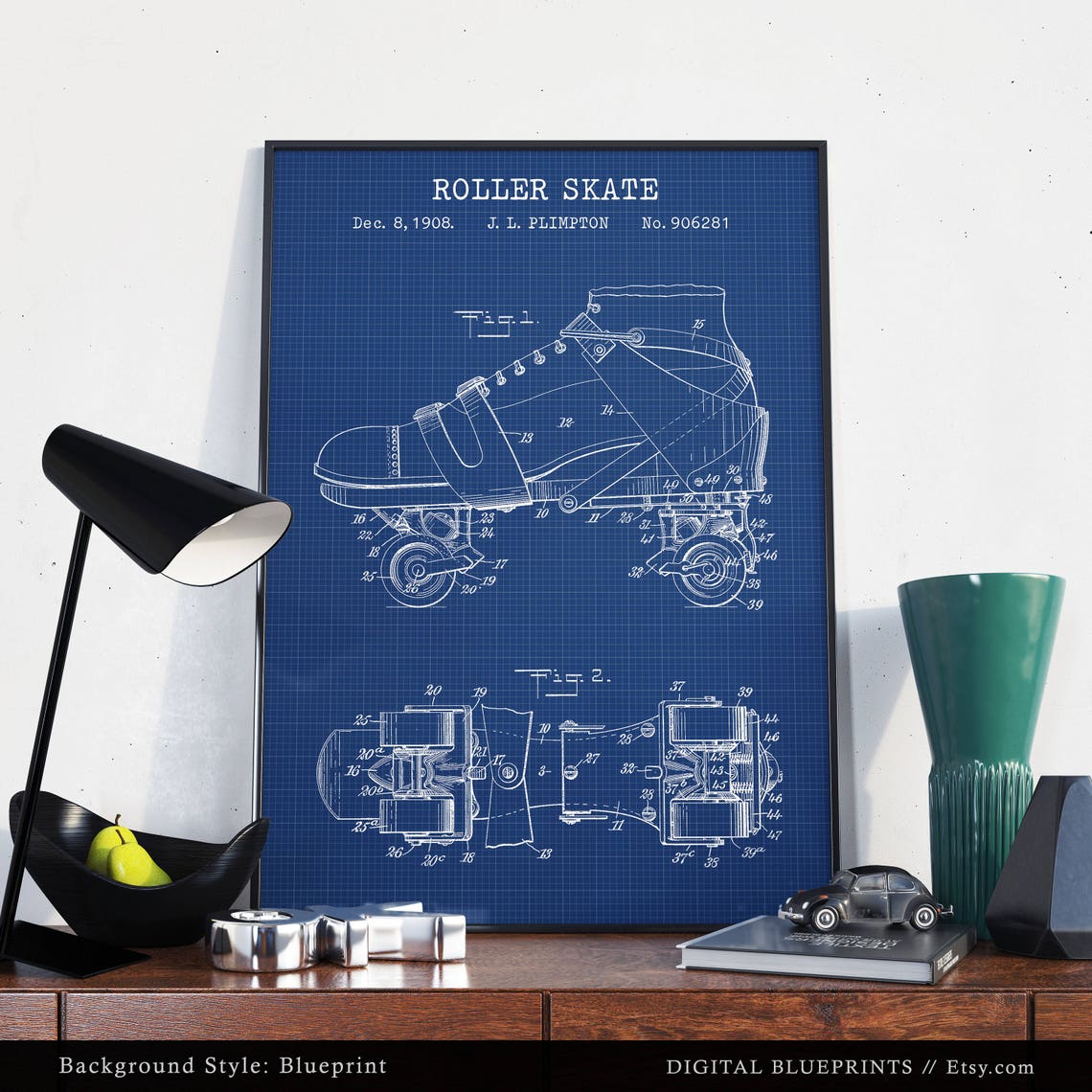 Roller Skate Blueprint Art, Skating Patent Prints, Roller Skating Gifts ...