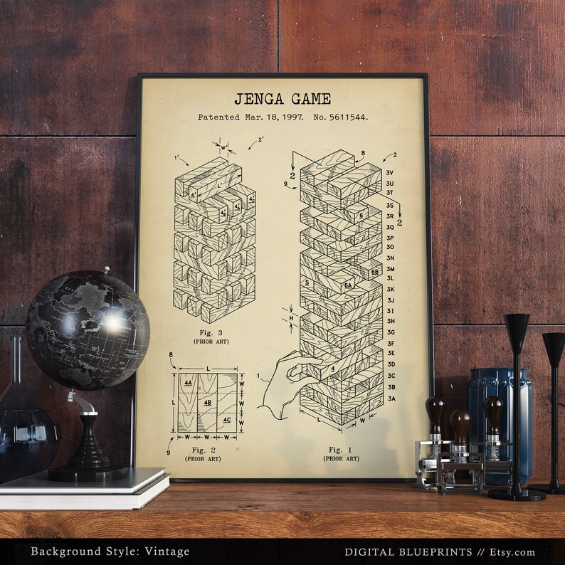 Jenga Patent Print Vintage Toy Wall Art Tower Construction | Etsy