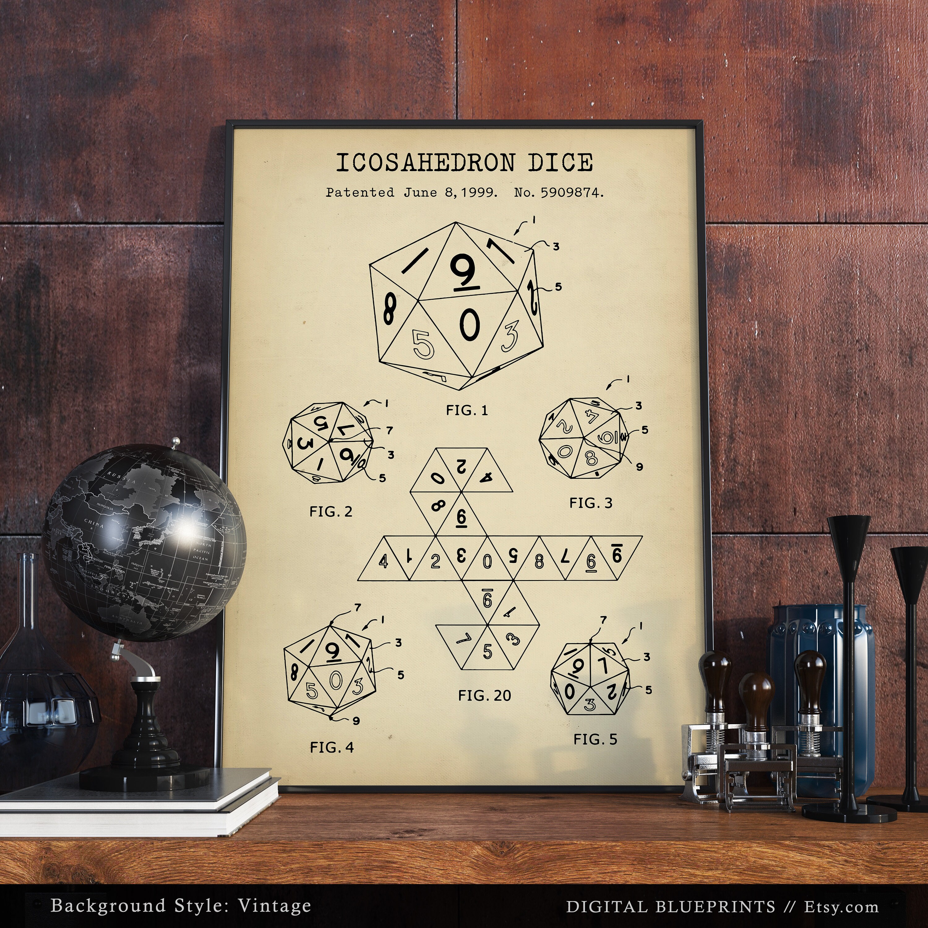 20 Sided Dice Patent Print D20 Icosahedron Die Dnd Dice - Etsy
