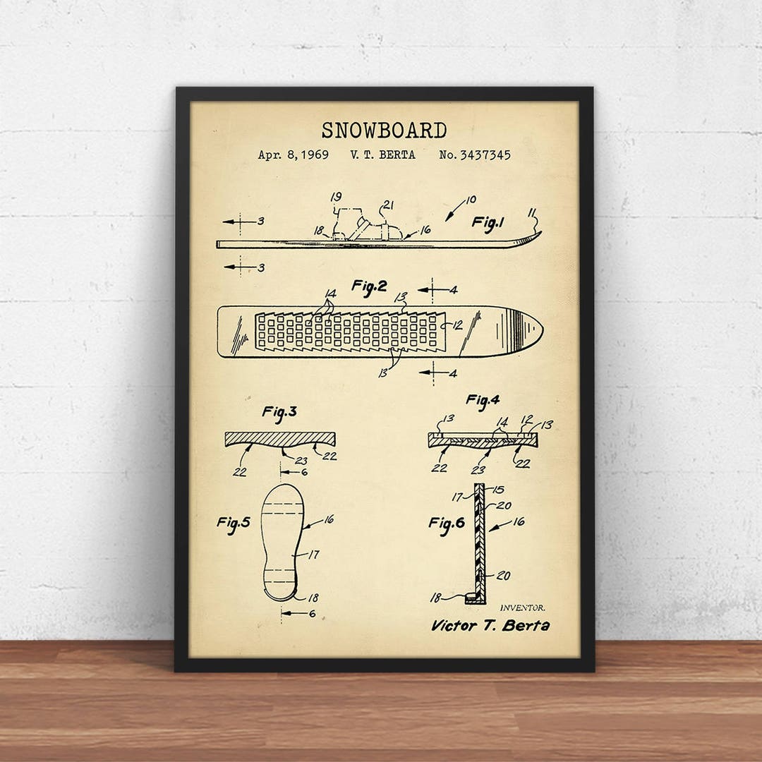 Snowboard Patent Print, Snow Board Blueprint Art, Ski Print, Skiing ...