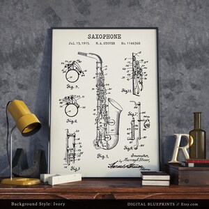 Saxophone Patent Print, Musician Gifts, Saxophone Blueprint, Music Wall ...