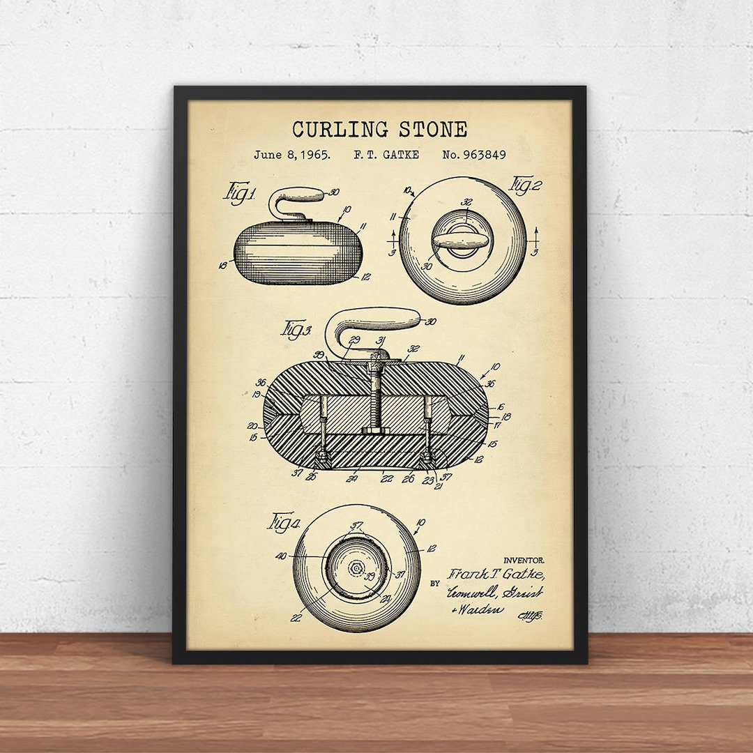 Curling Stone Patent Print, Curling Rock Blueprint Poster Print, Fan ...