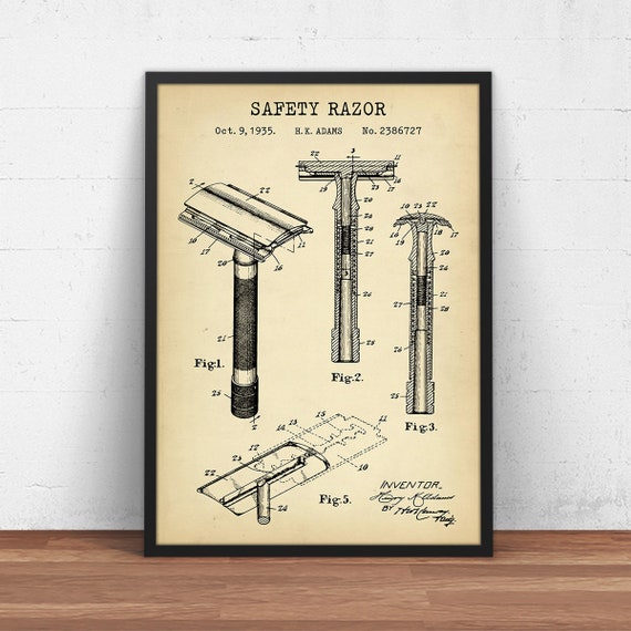 Safety Razor Patent Print Gillette Razor Blueprint Bathroom | Etsy