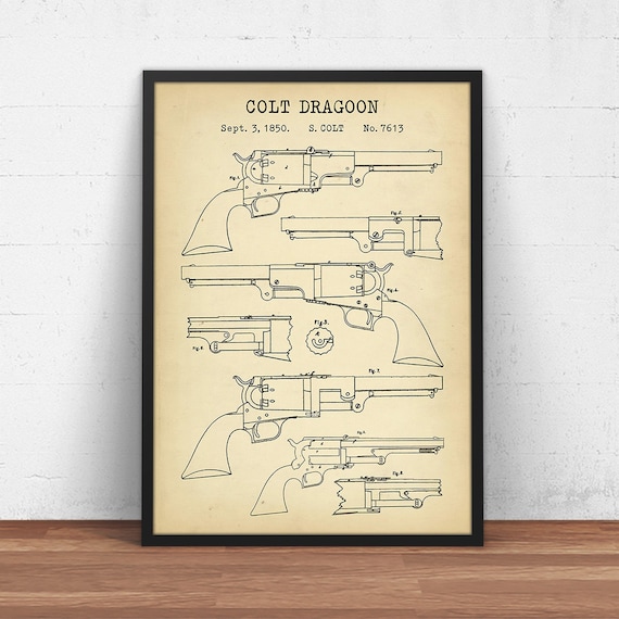Colt Dragoon Revolver Patent Print Gun Blueprint Firearm | Etsy