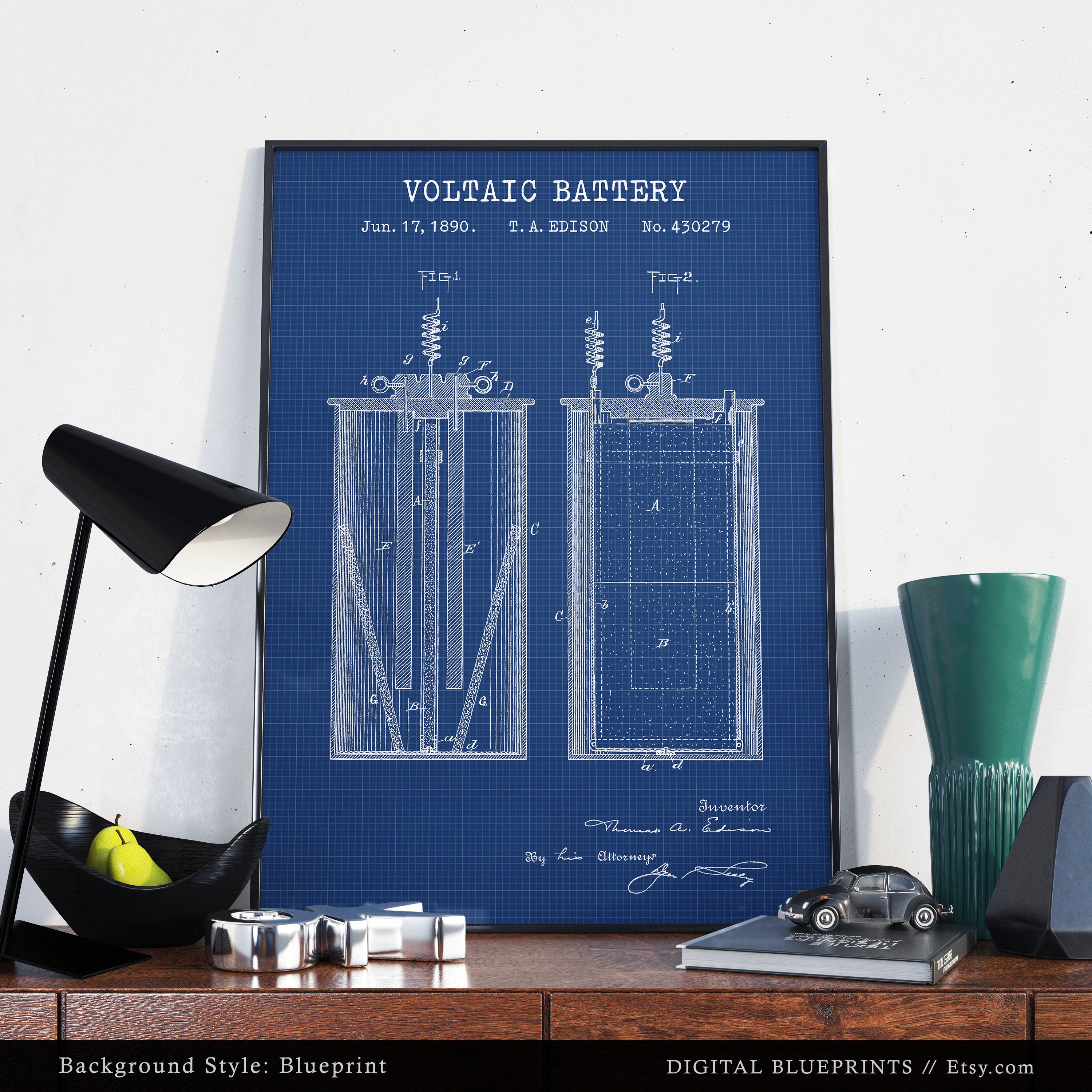 Battery Blueprint Thomas Edison Voltaic Battery Patent Print - Etsy