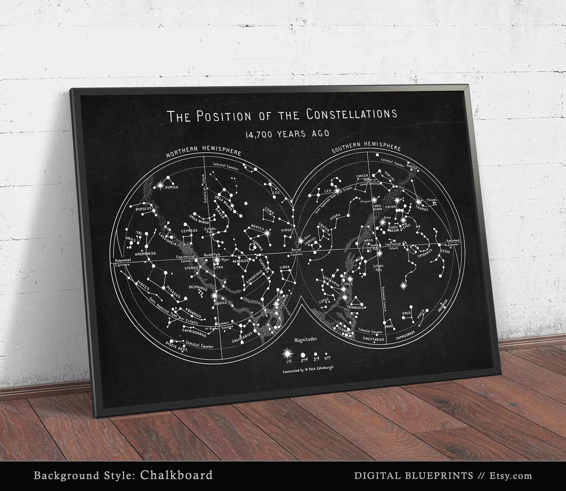 Position of the Constellations, Astronomy Map Poster Print, Star Map ...