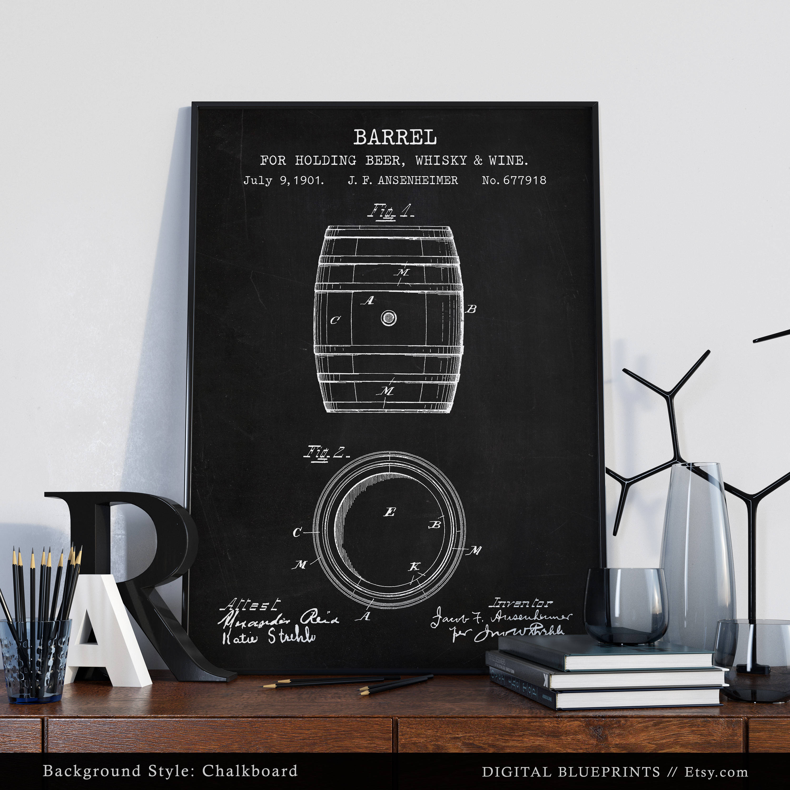 Barrel Blueprint Patent Art Beer Whiskey Rum Brandy Liquor | Etsy