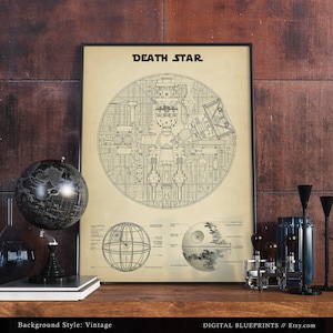 Death Star Blueprint Art, Star Wars Poster Print, Schematic Diagram ...