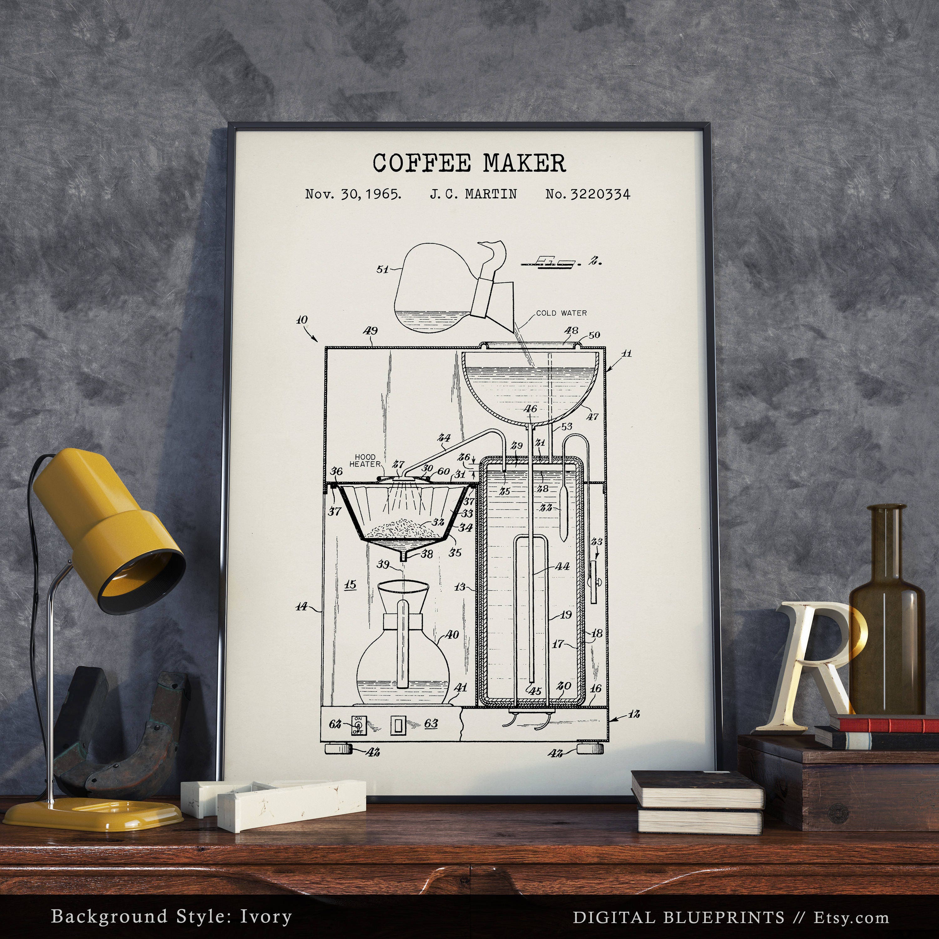 Coffee Machine Blueprint Art Coffee Patent Prints Vintage - Etsy