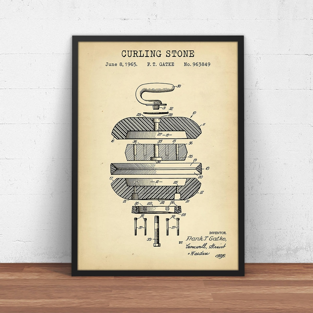 Curling Rock Patent Print, Curling Stone Blueprint Poster Print, Player ...