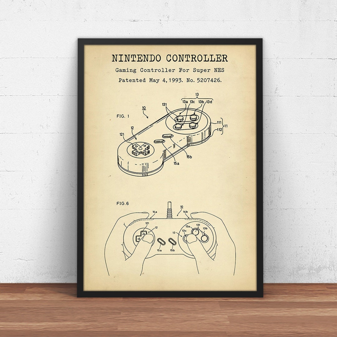 Super Nintendo Controller Patent Print, SNES Controller 3D Blueprint ...