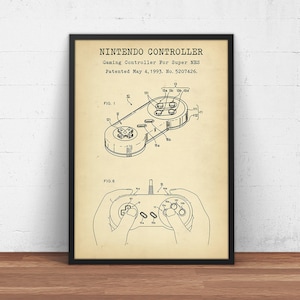 Super Nintendo Controller Patent Print, SNES Controller 3D Blueprint ...