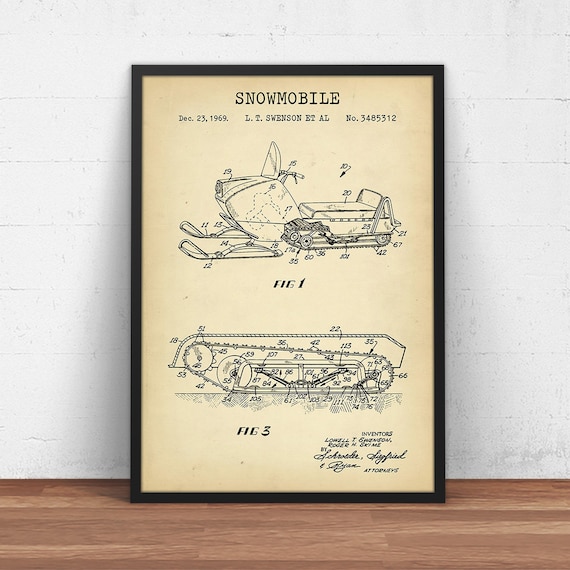 Vintage Snowmobile Blueprint Snowmobile Patent Print | Etsy