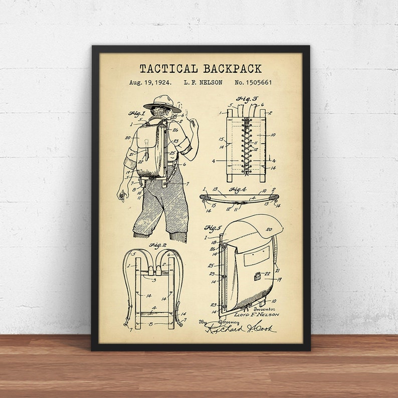 Tactical Backpack Patent Print, Outdoors Hiking, Camping Backpack ...