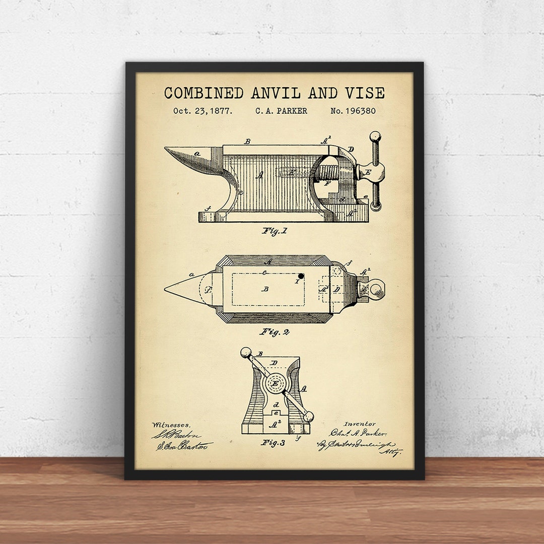 Anvil Patent Print, Blacksmith Anvil, Vise Blueprint, Garage Wall Art ...