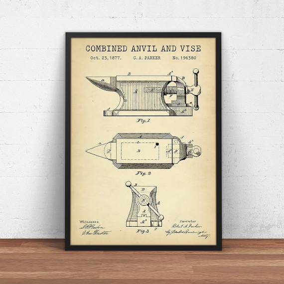 Anvil Patent Print Blacksmith Anvil Vise Blueprint Garage | Etsy