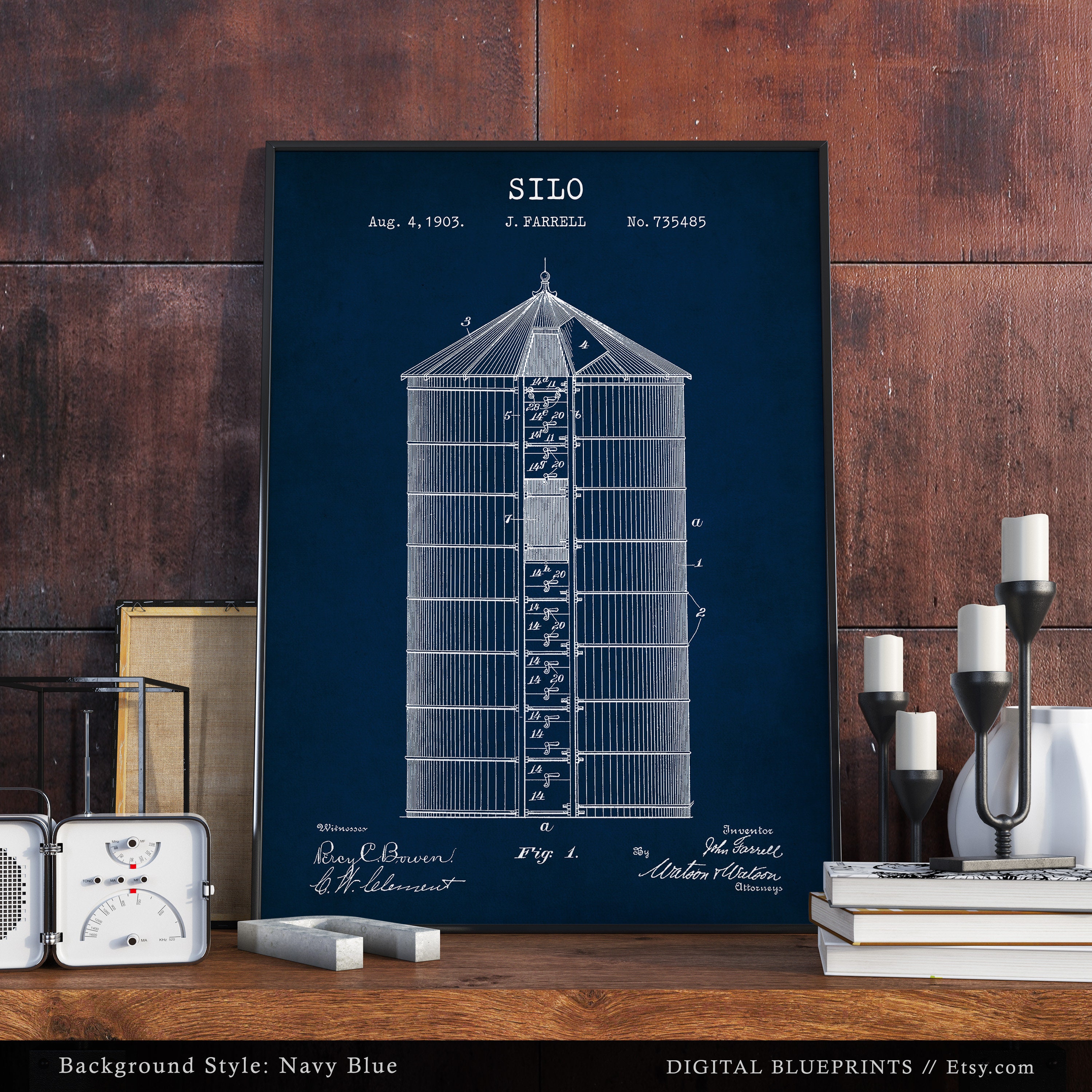 Silo Patent Print, Farm Silo Blueprint, Farm Patents, Farmhouse Wall ...