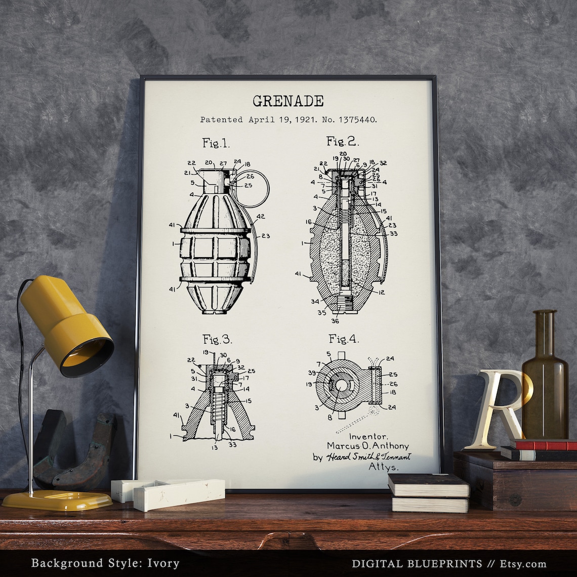 Grenade Patent Print Explosive Weapon Blueprint Art Military | Etsy