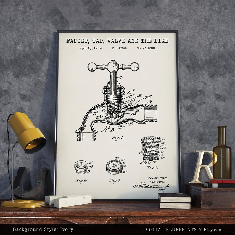 Restroom Decor Faucet Valve Tap and the Like Patent Print | Etsy