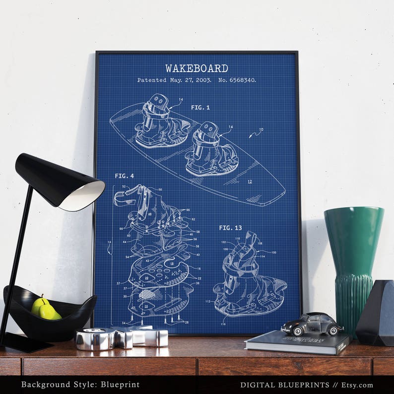 Wakeboard Blueprint Art Patent Prints Wakeboarding Poster - Etsy
