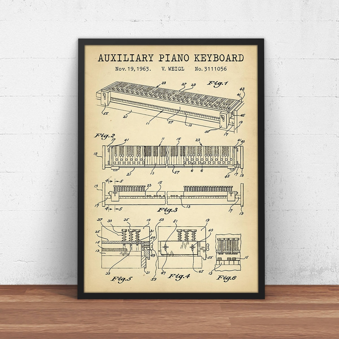 Auxiliary Piano Keyboard Patent Art, Piano Poster Prints, Music Decor ...