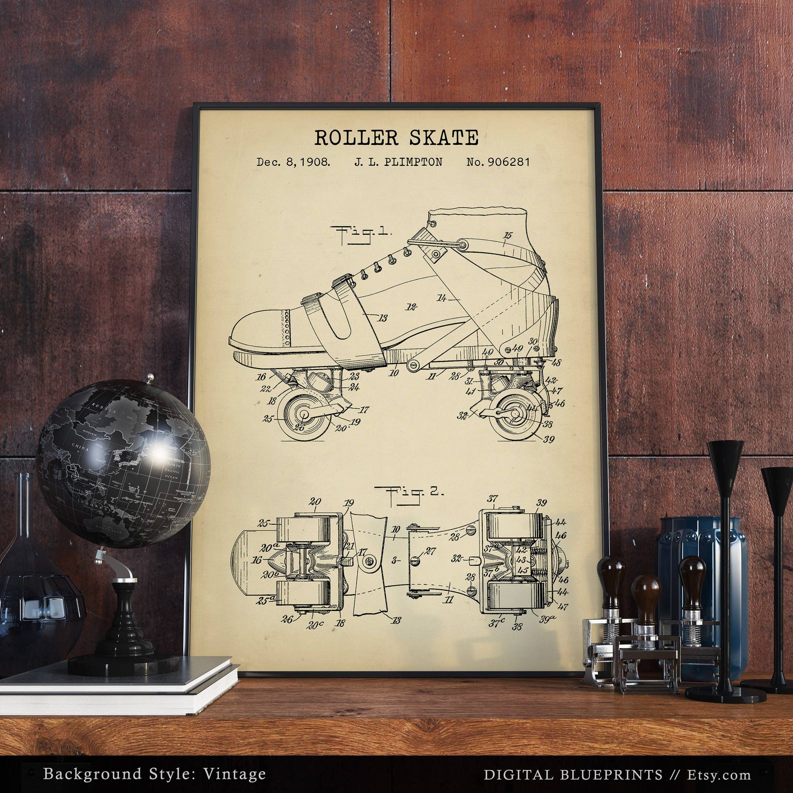 Roller Skate Blueprint Art, Skating Patent Prints, Roller Skating Gifts ...