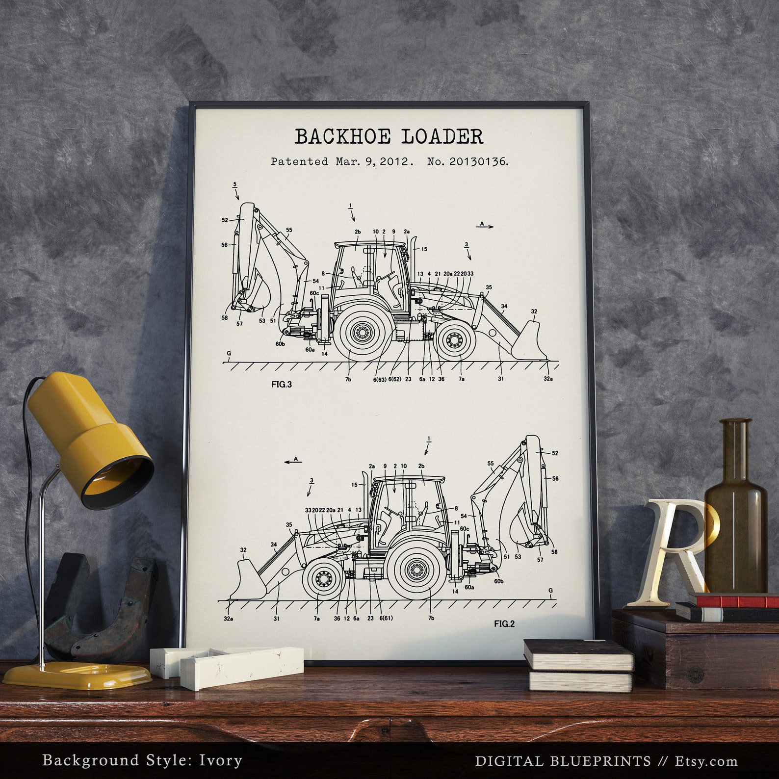Backhoe Loader Poster Print Backhoe Blueprint Heavy | Etsy