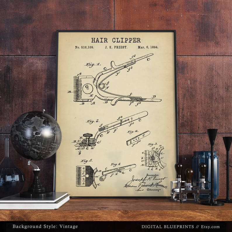 Hair Clipper Patent Print Barber Shop Decor Antique Clipper - Etsy