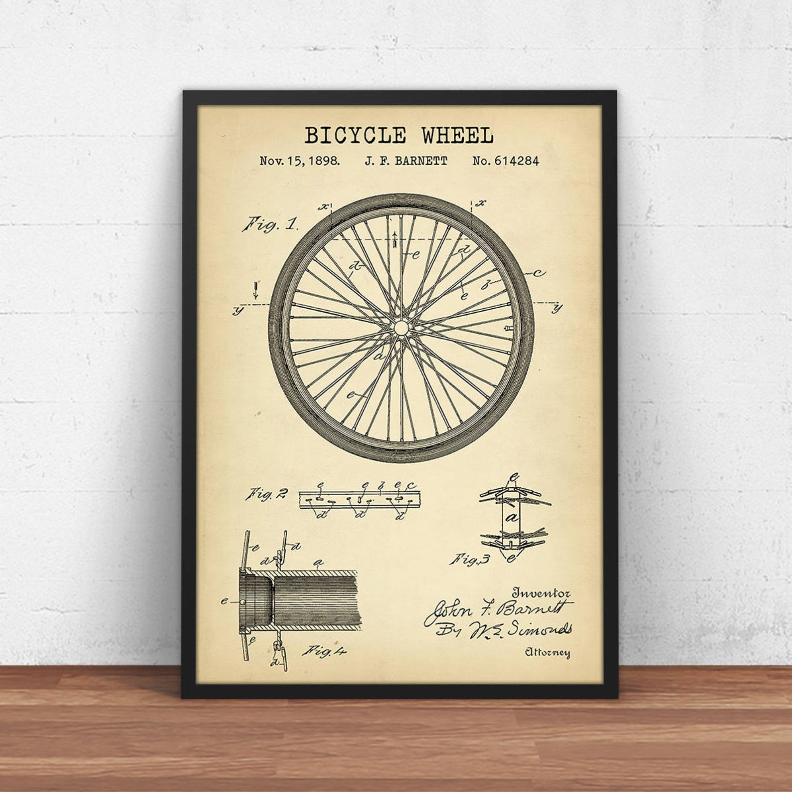 Bicycle Wheel Patent Print, Bicycle Poster Print, Bicycle Wall Art ...
