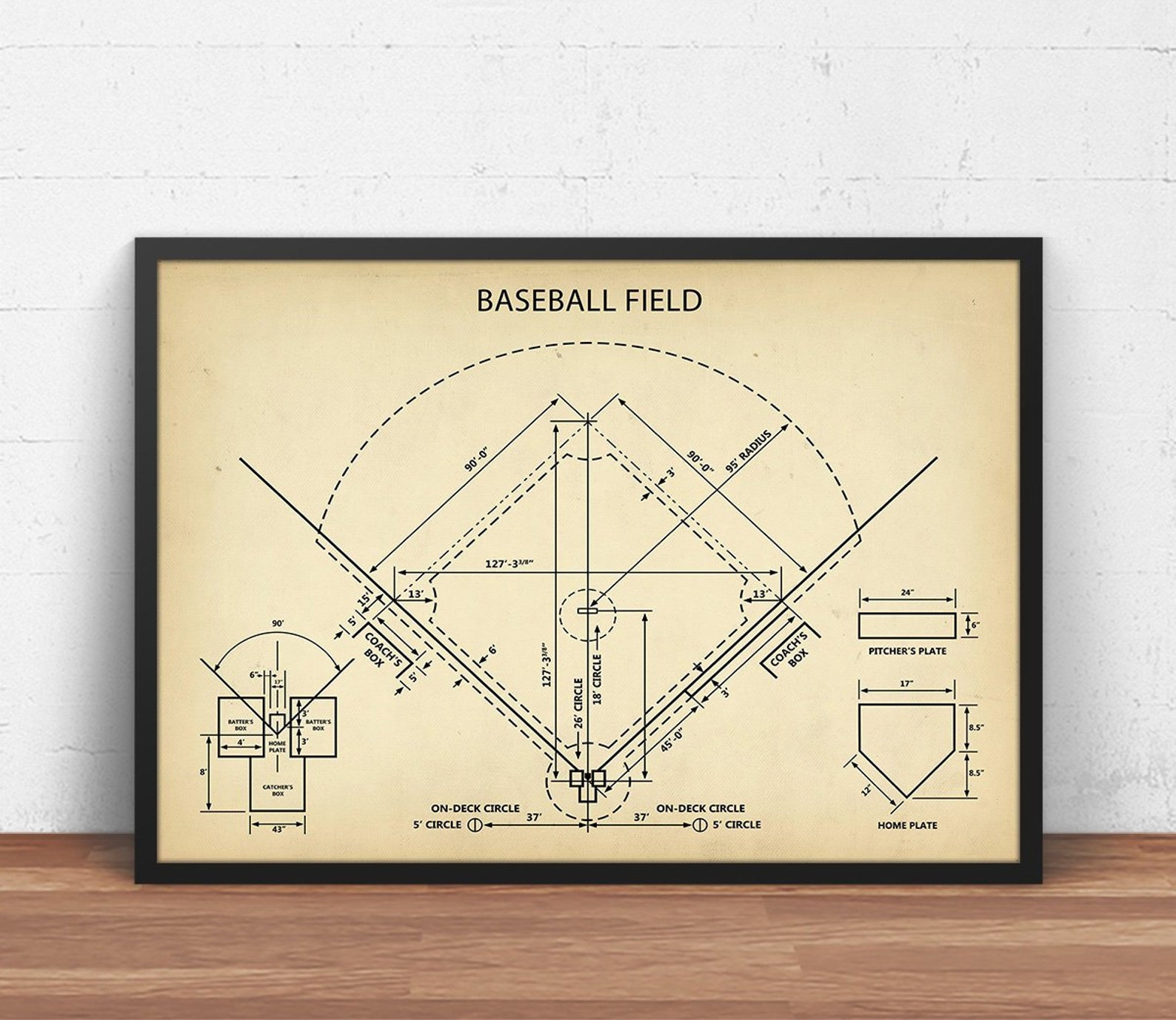 Baseball Field Blueprint Art, Baseball Poster Print, Baseball Coach ...