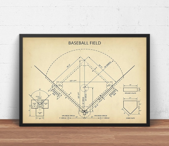 Baseball Field Blueprint Art Baseball Poster Print Baseball - Etsy