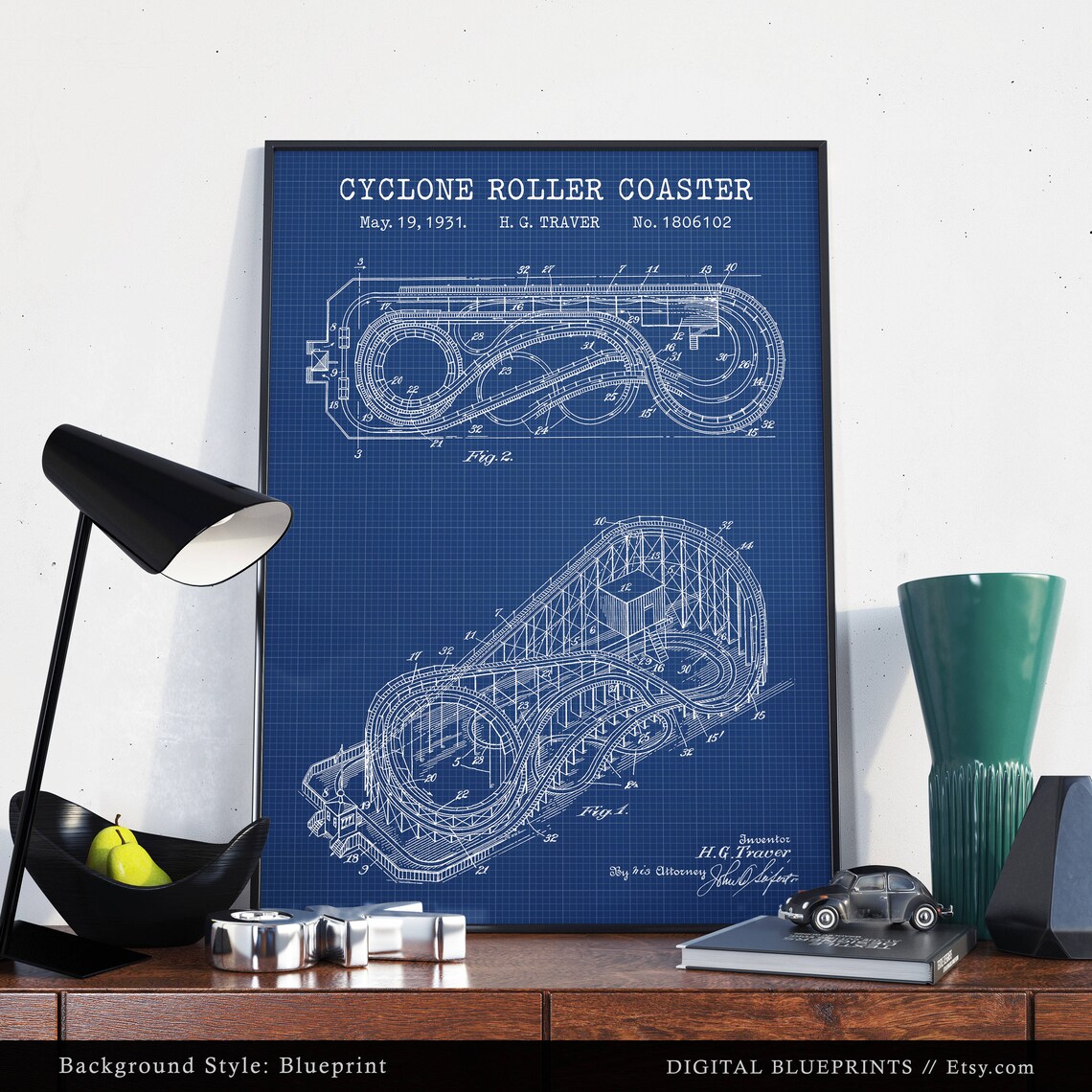 Cyclone Roller Coaster Blueprint Art, Amusement Ride Patent Prints ...
