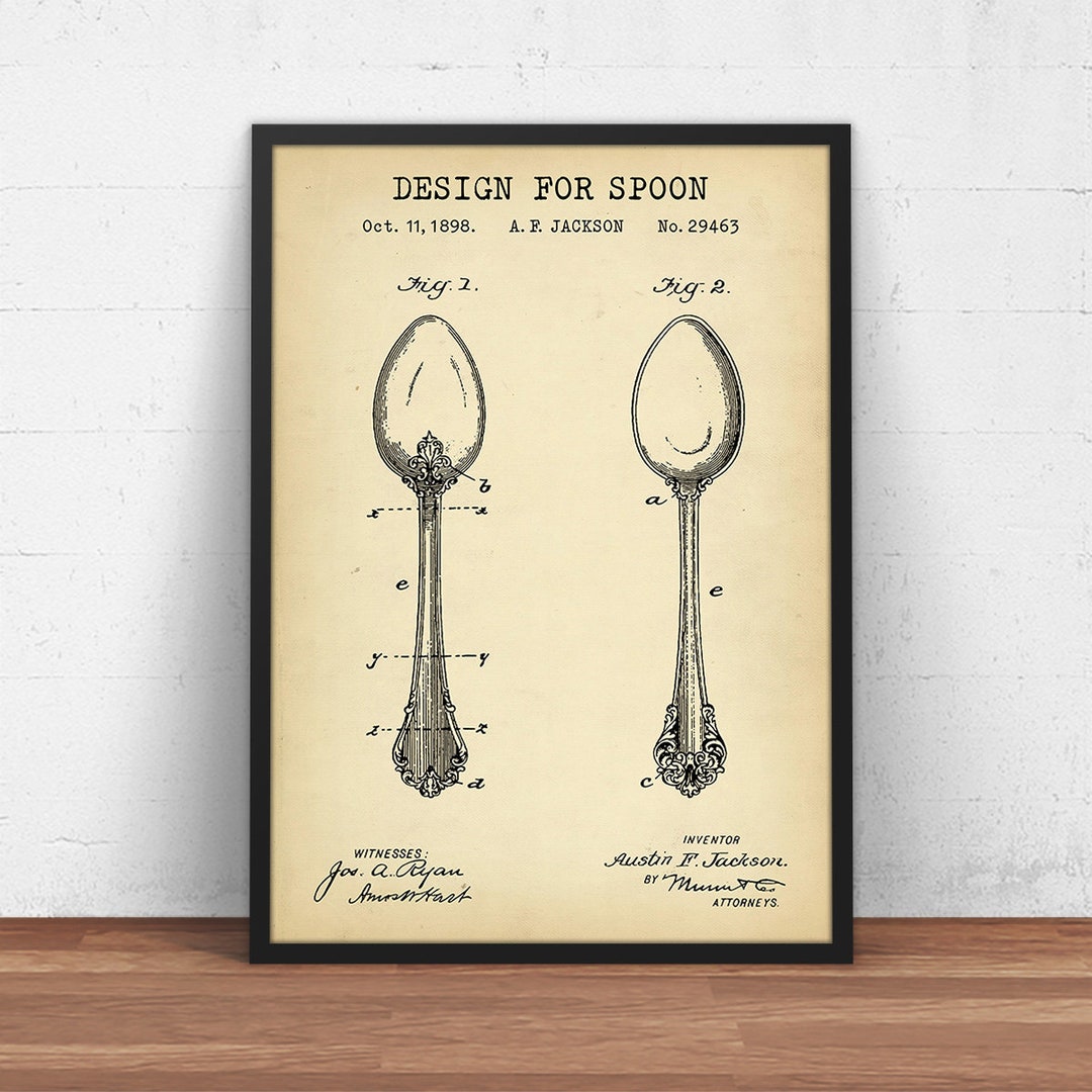 Vintage Spoon Patent Print, Kitchen Wall Art, Spoon Illustration ...