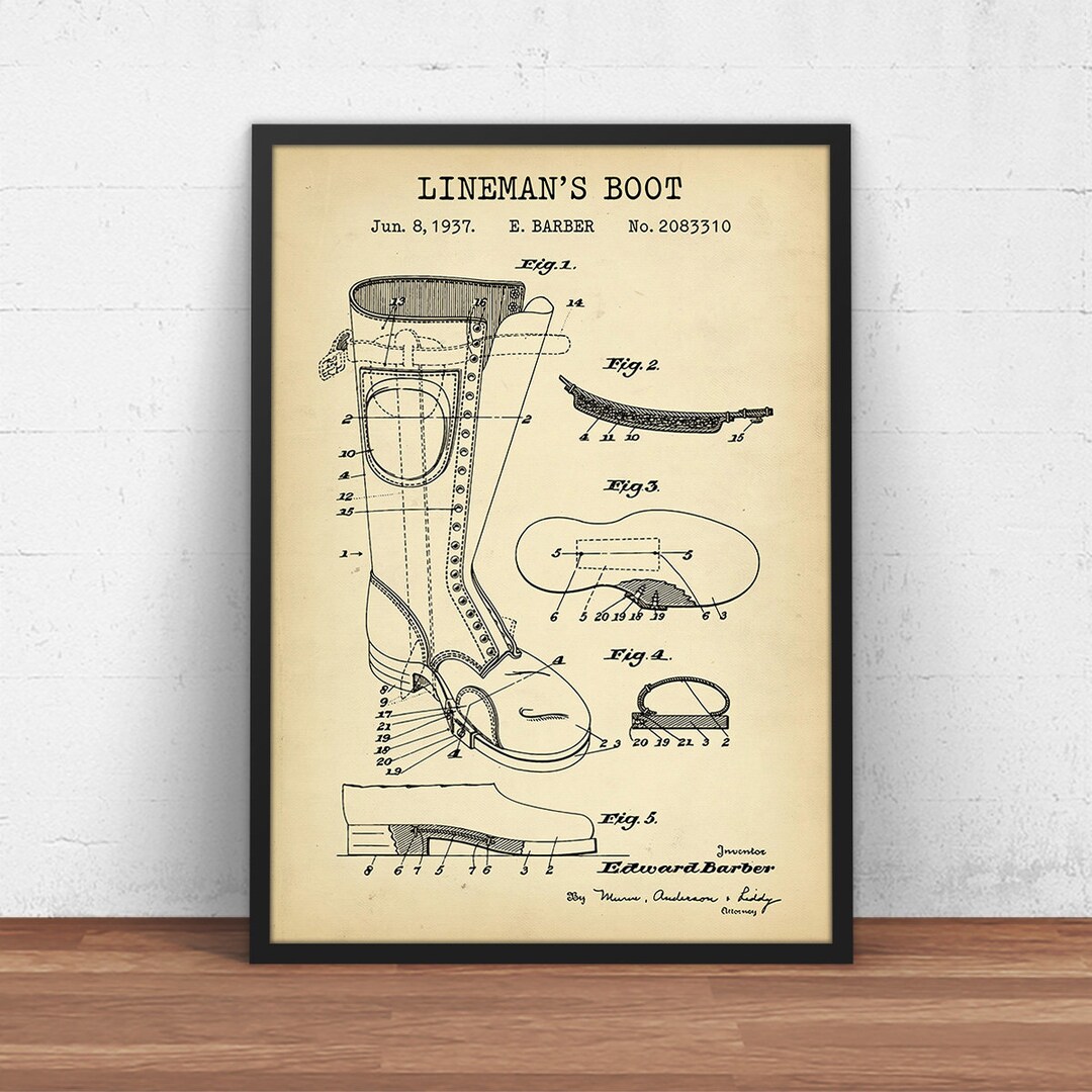 Lineman's Boot Patent Print, Lineman Poster Print, Electrical ...